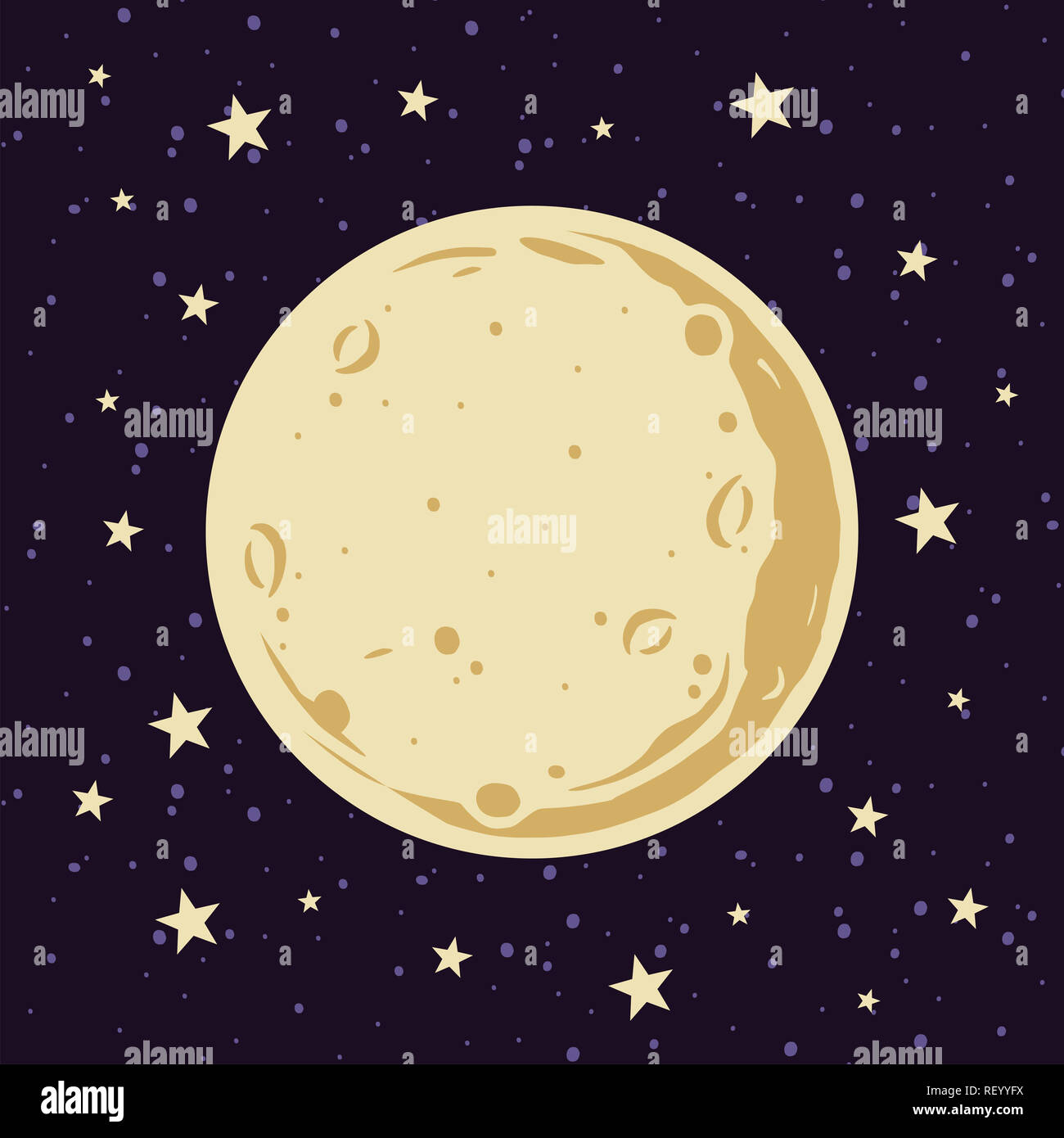 Volle Mond und Sterne am Nachthimmel Vektor Grafik im Comic-Stil ...
