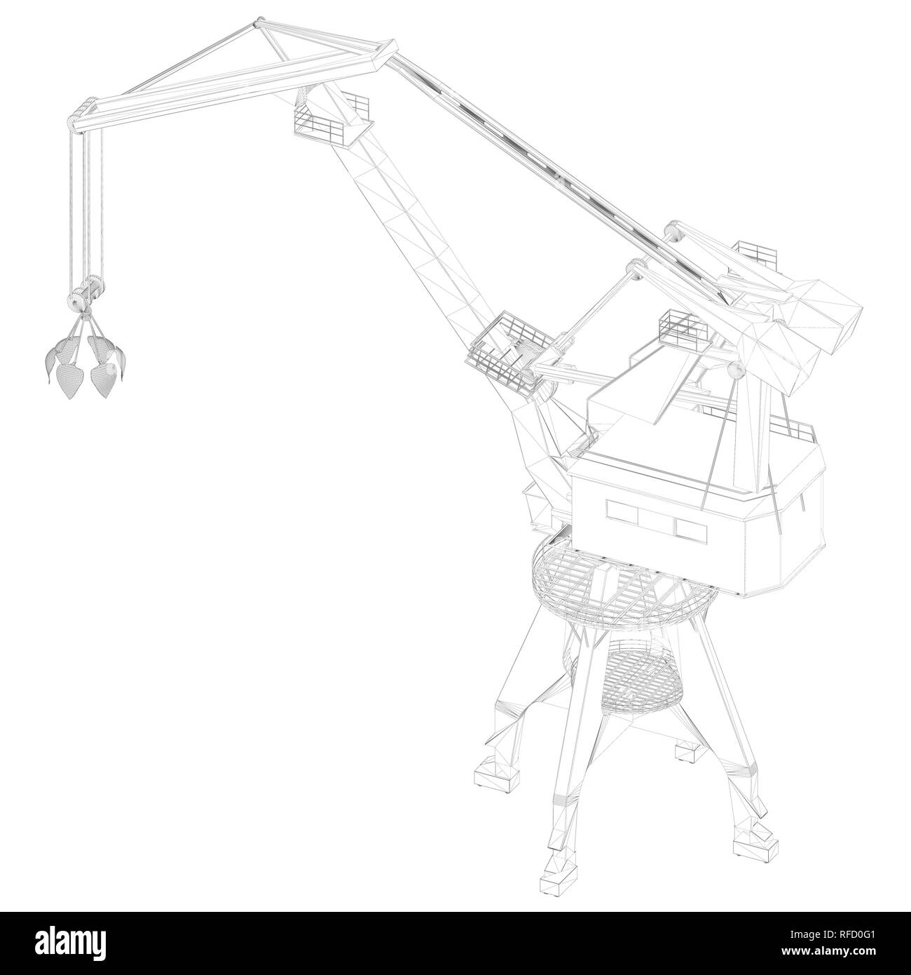 Zeichnung Kran. 3D-Kran der Linien auf einem weißen Hintergrund. Vector ...