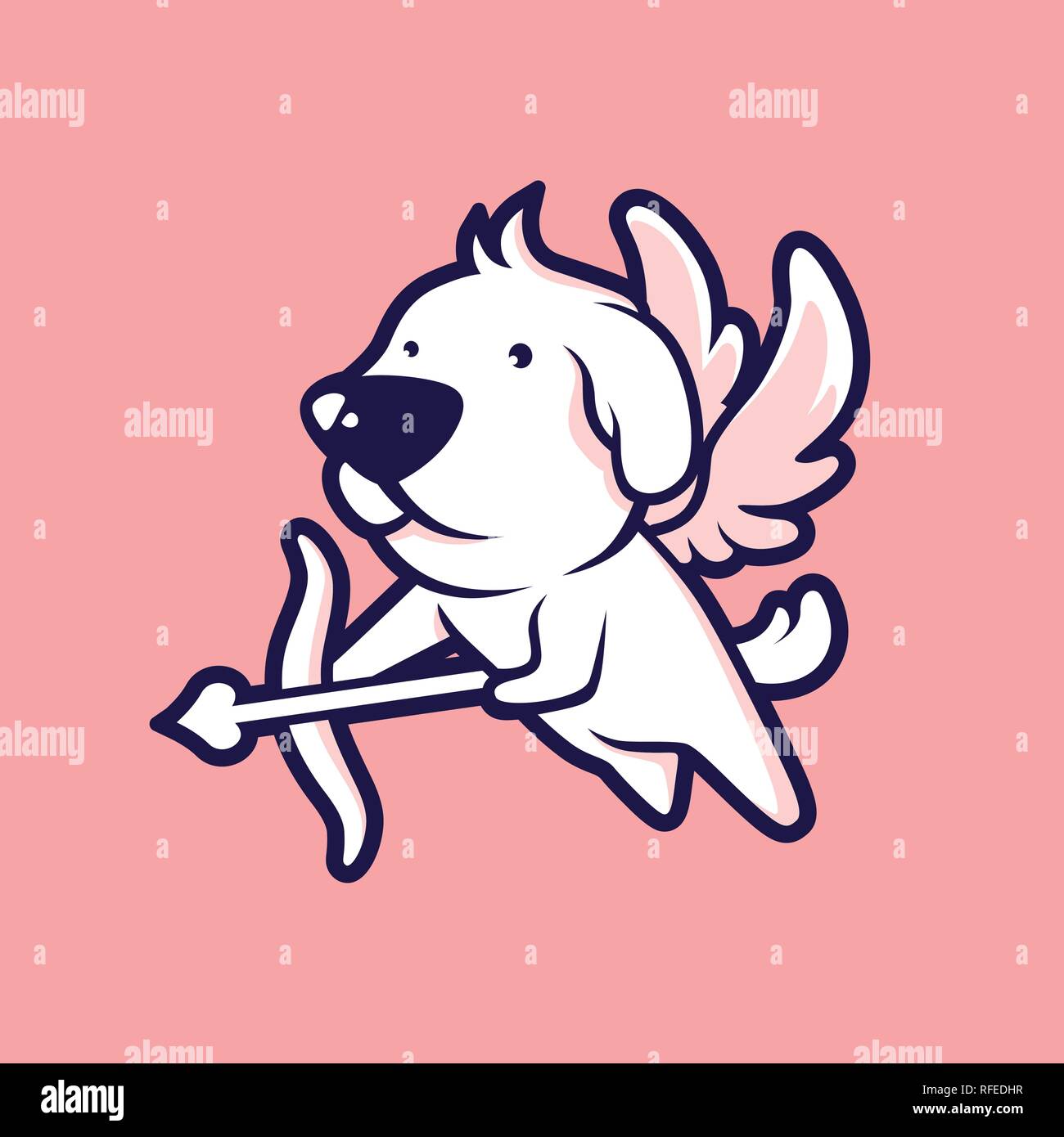 Hund mit Masche Amor, Liebe Pfeil und Flügel Vektor Grafik im Comic ...