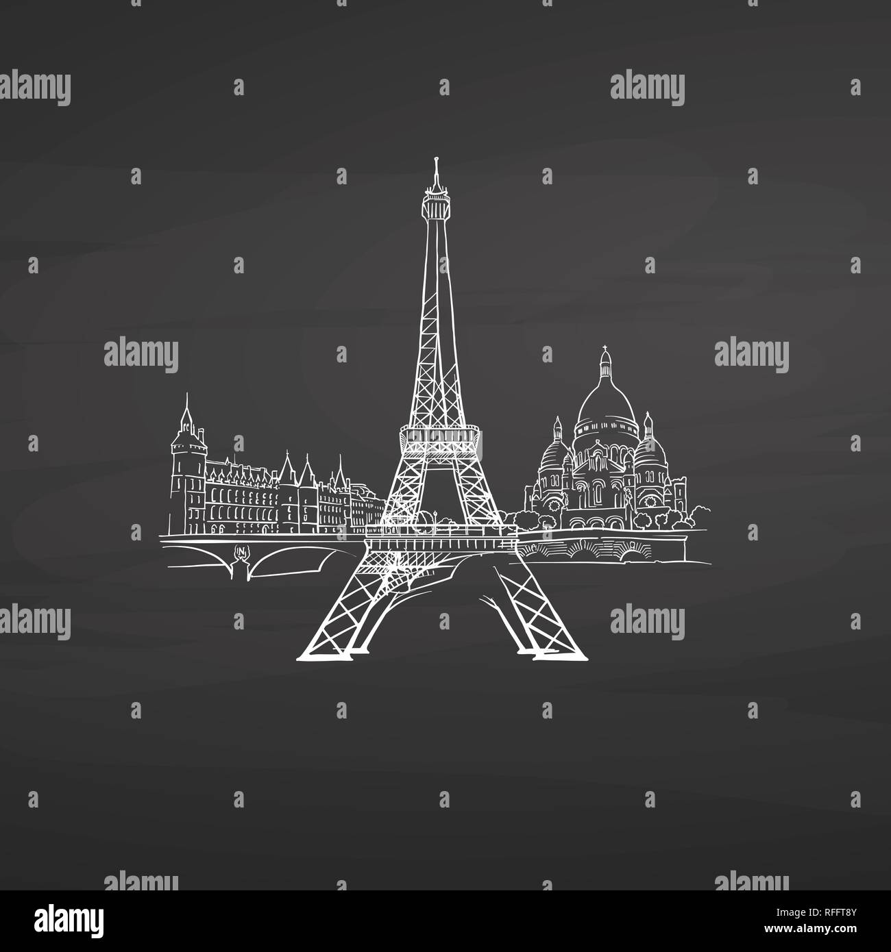 Paris Frankreich Zeichen auf der Tafel. Digitale Kreide gezeichnet ...