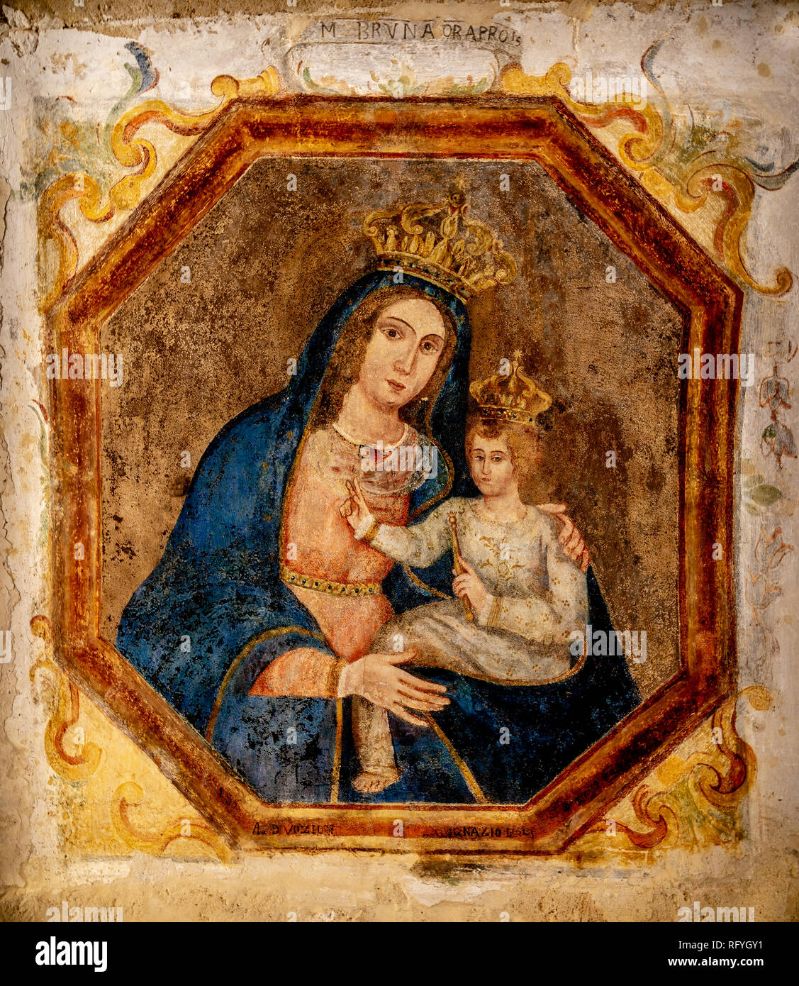 Wandmalerei in Matera, Basicalata, Italien, Madonna della Bruna ...