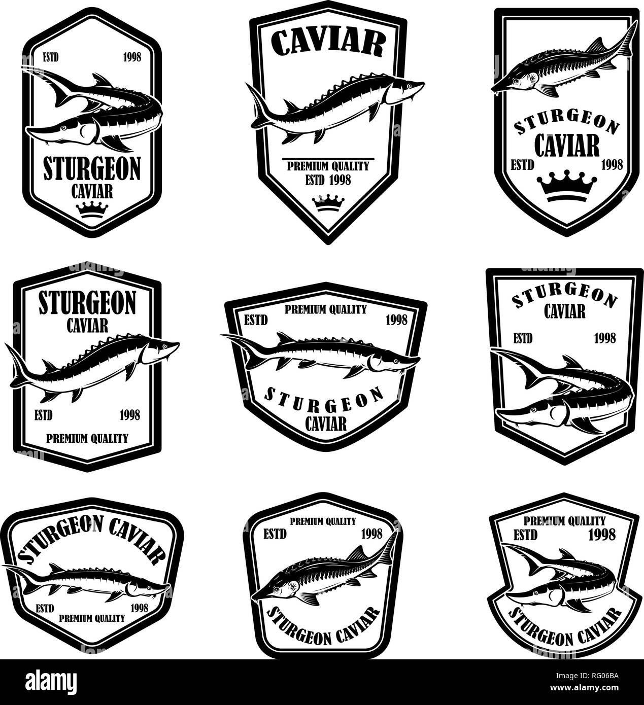Satz von Stör-kaviar Etiketten. Design Element für Logo, Label, Emblem ...
