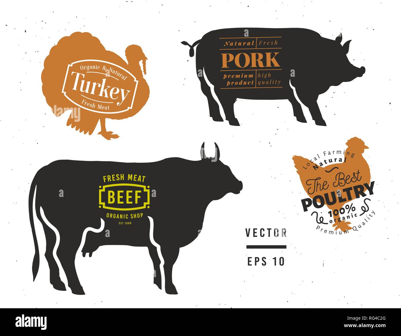 Satz von Metzgerei Etiketten und Designelementen. Grafische Rind ...