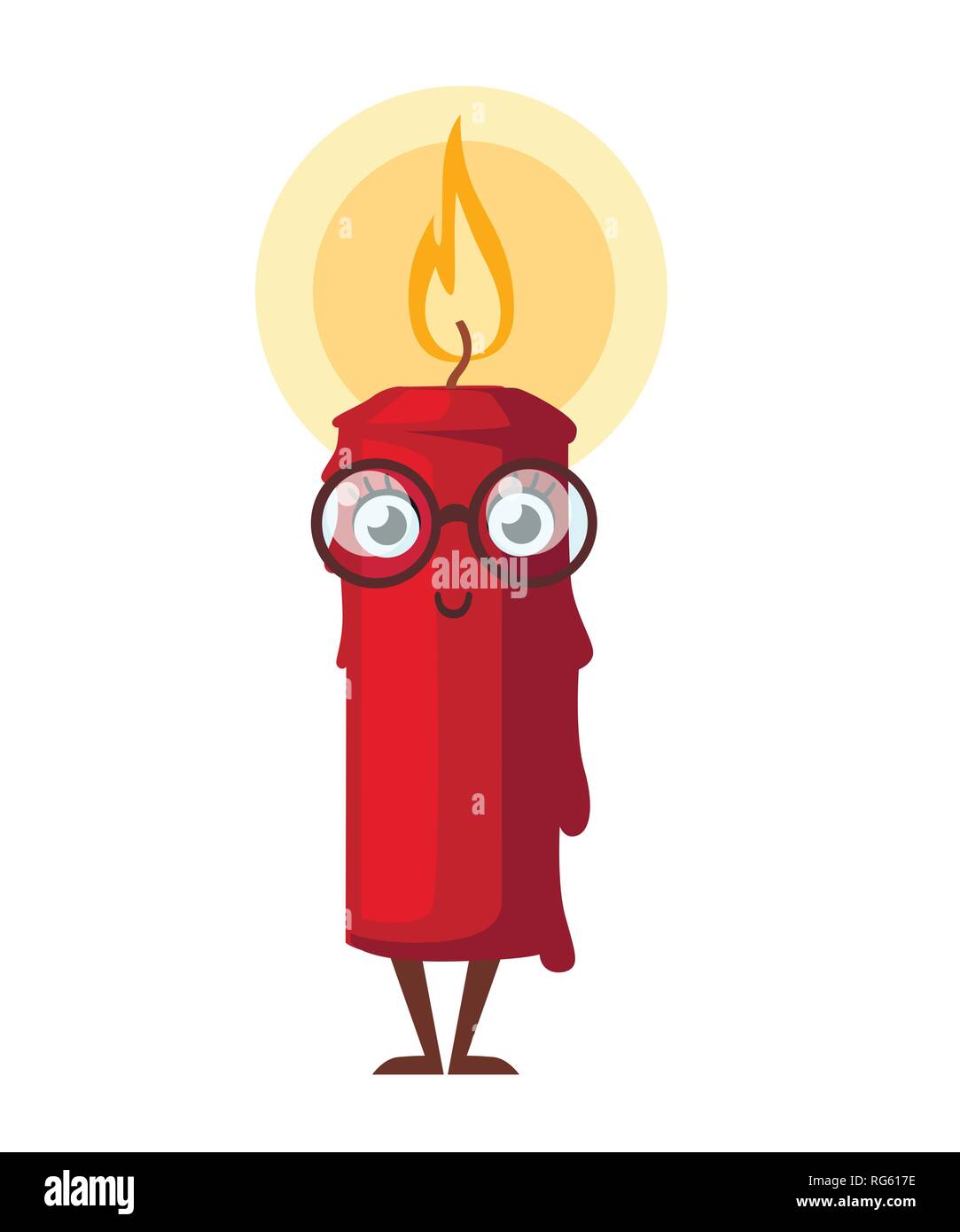 Brennende rote Kerze, Cartoon Character Design. Maskottchen mit Brillen ... Brennende rote Kerze, Cartoon Character Design. Maskottchen mit Brillen ...
