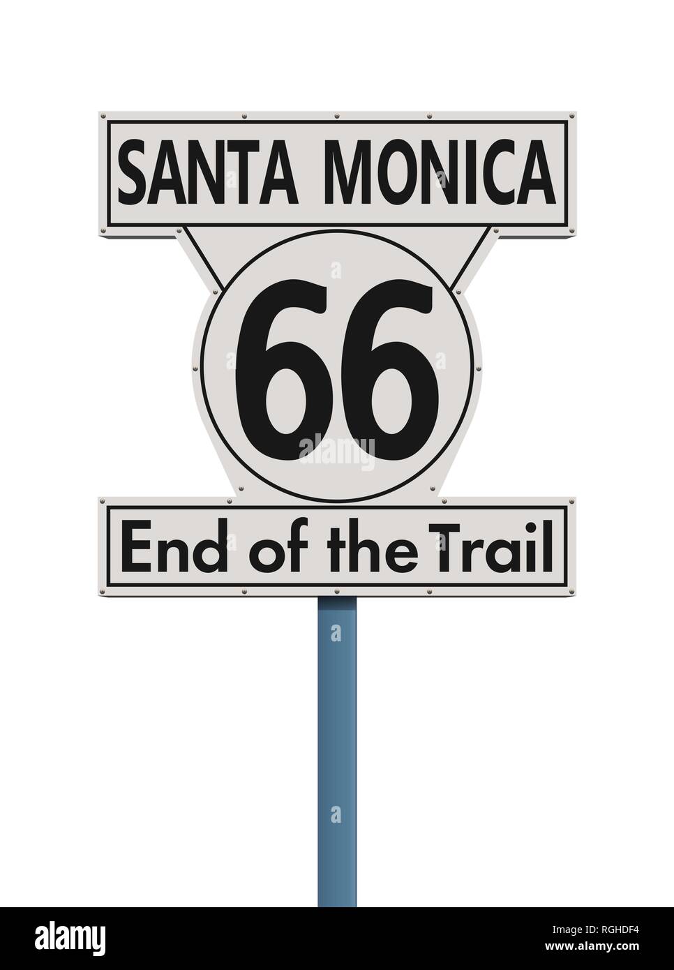 Vector Illustration der Santa Monica Route 66 Ende der Spur Road Sign ...