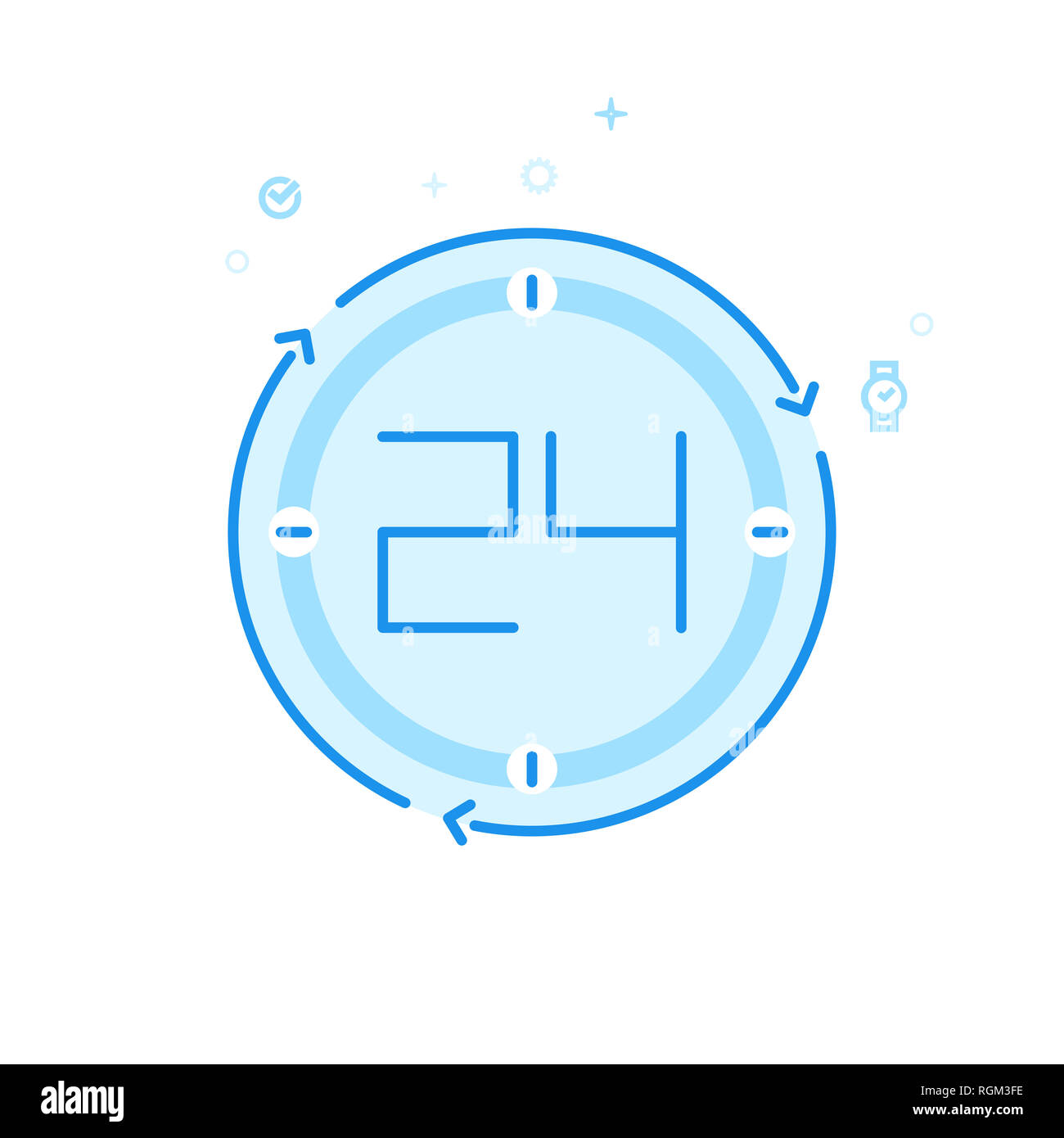 Rund-um-die-Uhr Flachbild-Symbol. 24-Symbol, Piktogramm, Sign. Licht ...