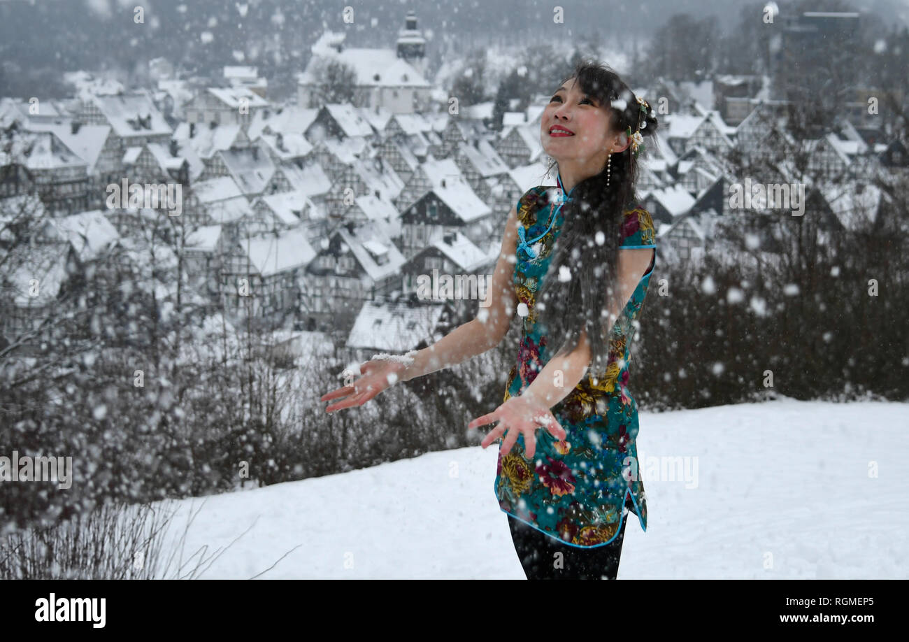 Freudenberg, Deutschland. 30 Jan, 2019. Hong aus Taiwan wirft Schnee ...