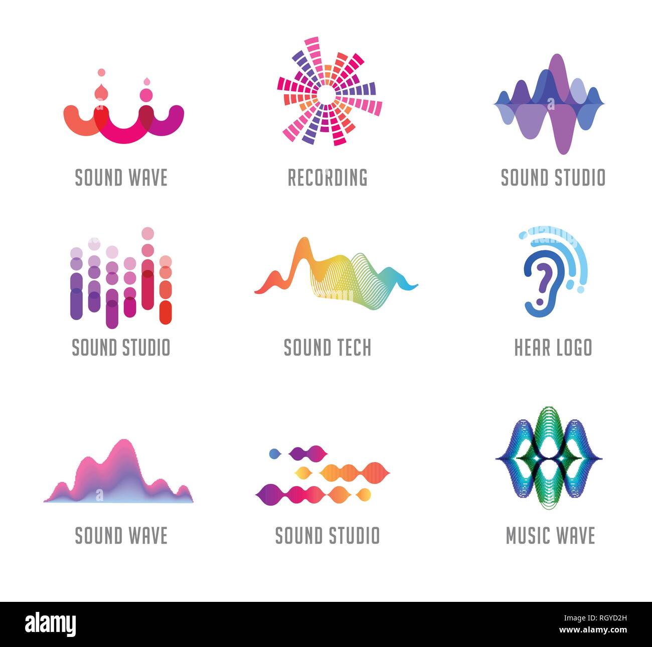 Klang, Musik, Produktion Logo sowie Symbol Sammlung, Design Icons Stock ...