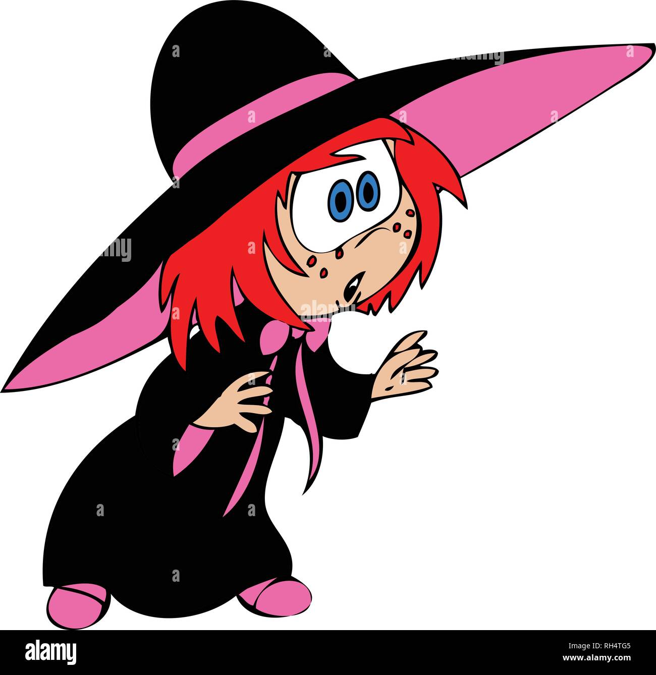 Cartoon Hexe Vector Illustration trägt einen großen Hut gekleidet für ...
