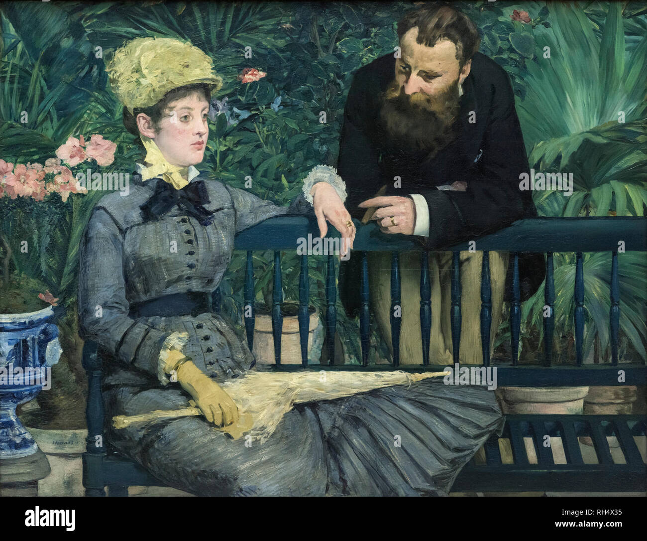Edouard Manet (1832-1883), im Wintergarten, 1879. Im Wintergarten. Alte ...