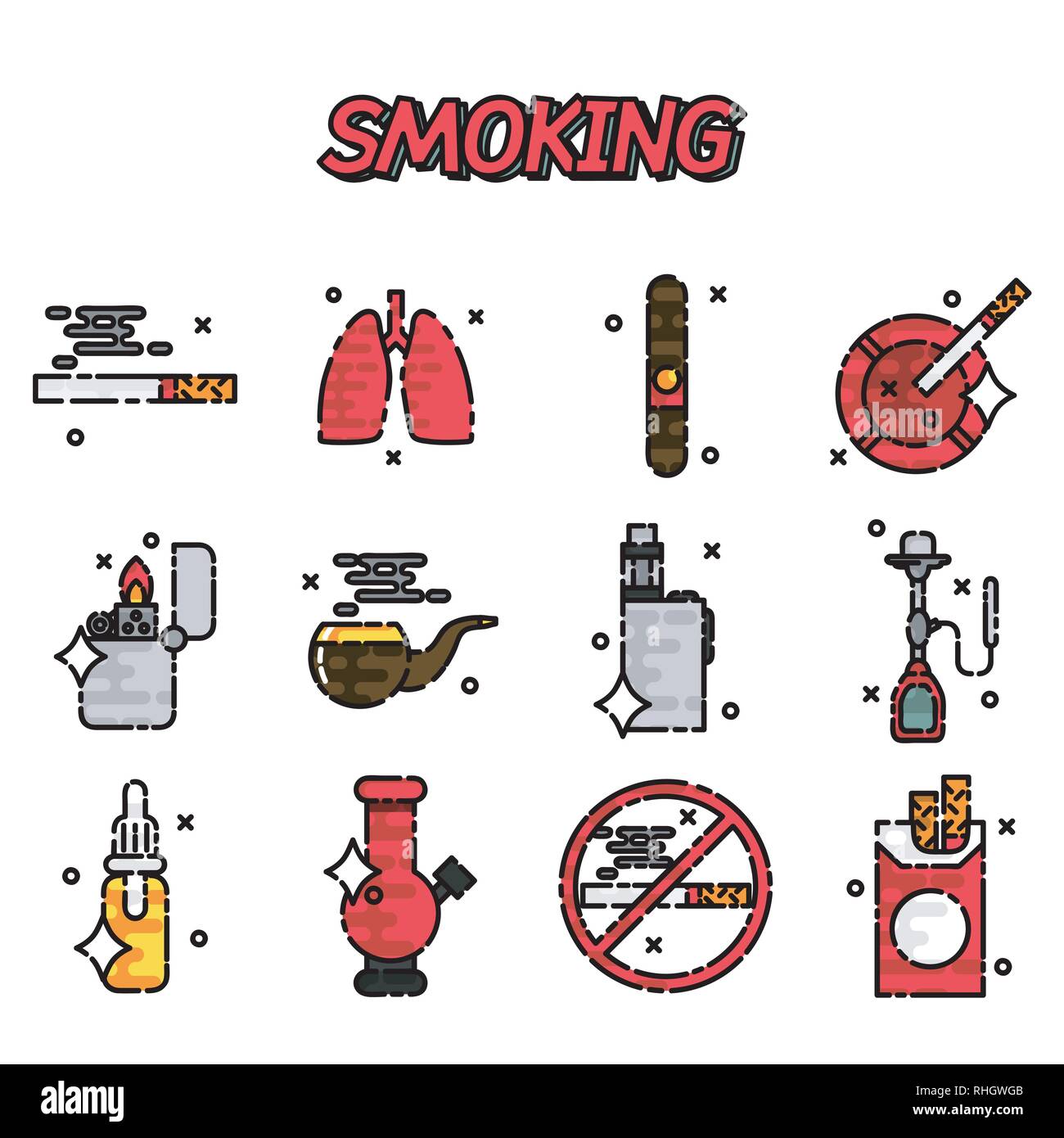 Rauchen flachbild Icons Set isoliert Vector Illustration Stock ...