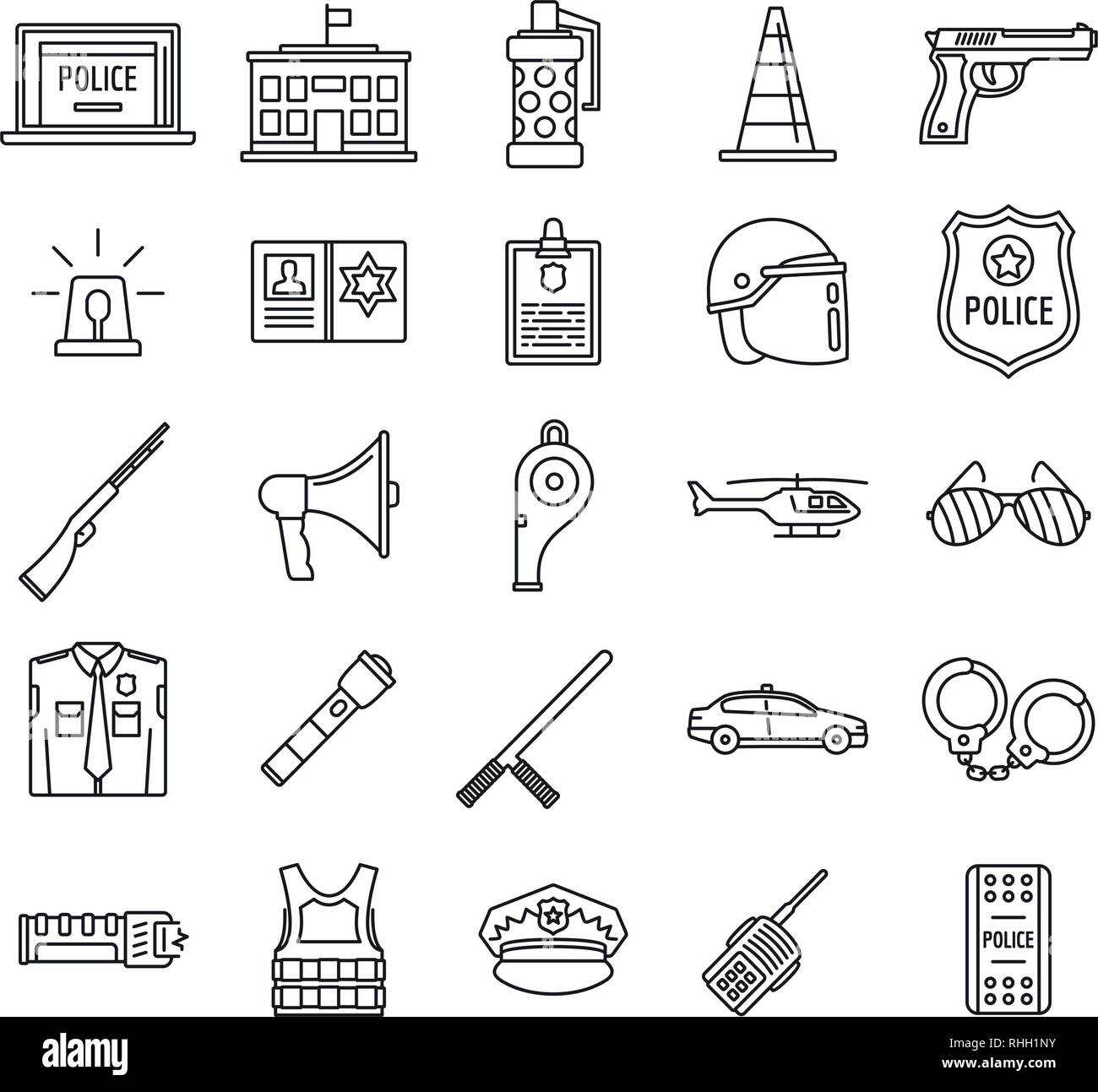 Polizei Ausrüstung element Symbole gesetzt. Gliederung der Polizei ...