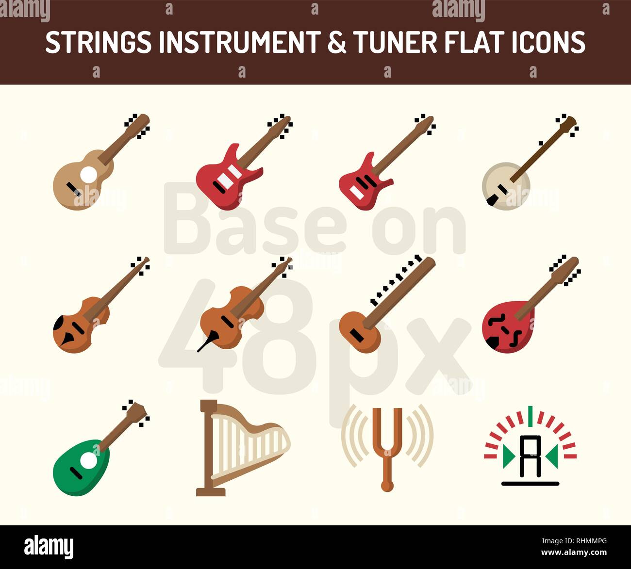 String Instrument Symbol gesetzt. Flache Symbole auf 48 Pixel mit Pixel ...