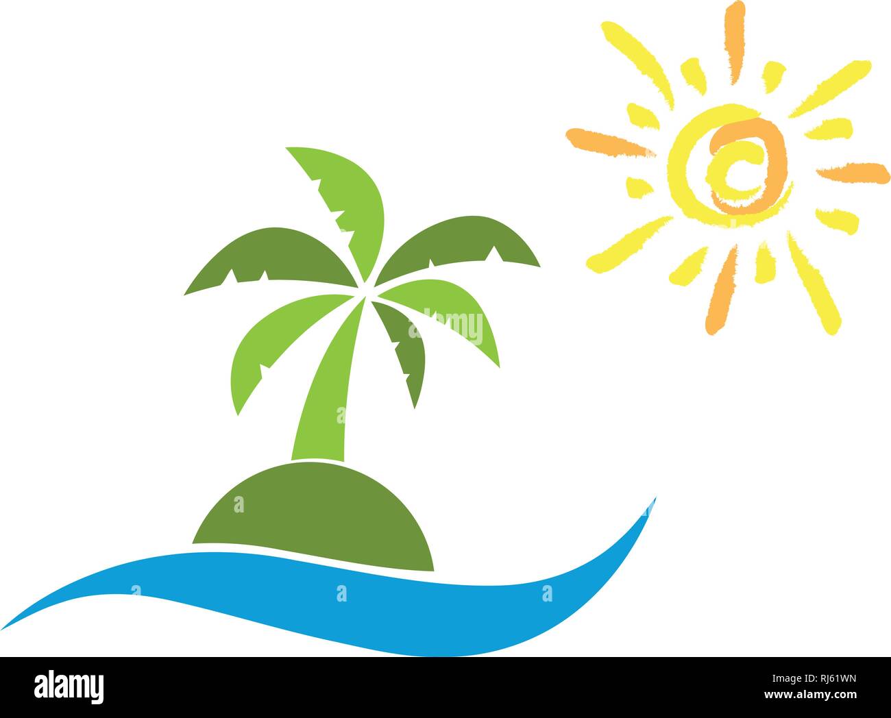 Insel, Sonne, Palmen, tropischen Insel, logo Stock-Vektorgrafik - Alamy