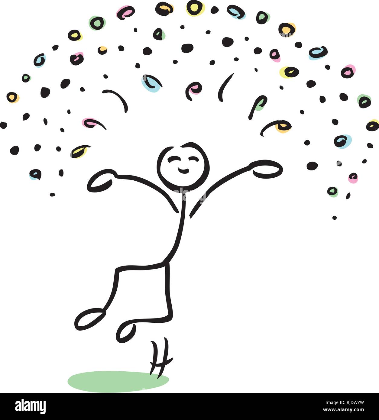 Stickman springen mit Konfetti durch jziprian Stock-Vektorgrafik - Alamy