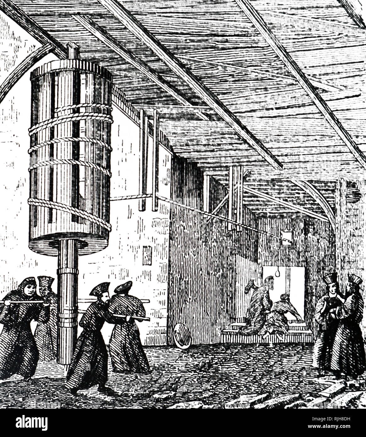 Eine Gravur, die Mönche an St Catherine's Kloster am Sinai drehen die ...