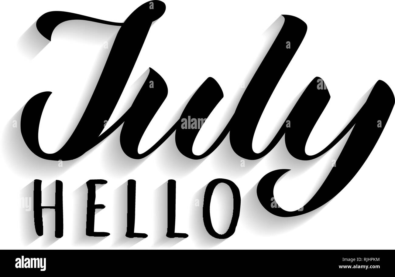 Hallo Juli hand gezeichnete Schrift mit Schatten. Inspirational Sommer ...