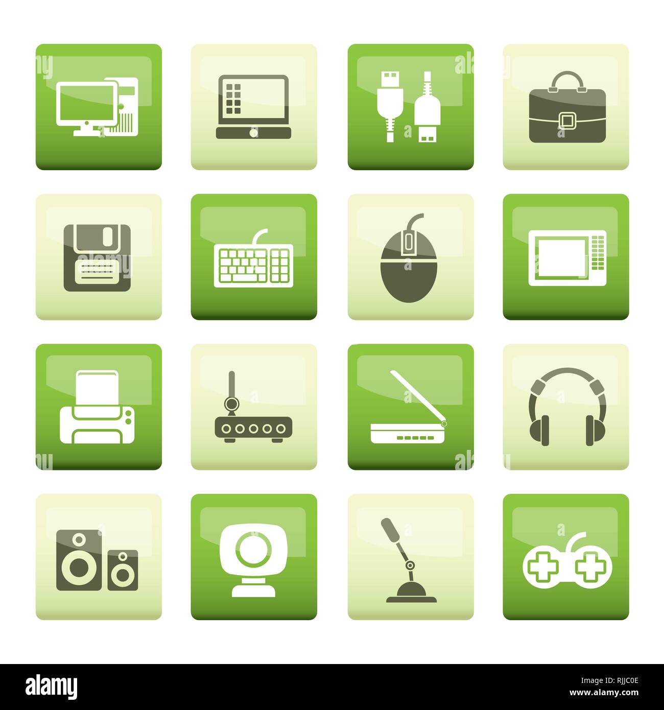 Computer und Peripherie Symbole über grüne Hintergrund - Vektor Icon ...