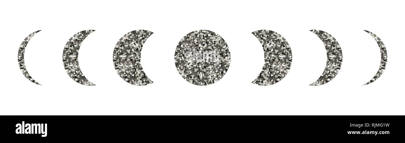 Mondphasen Symbole gesetzt. Weißer Hintergrund. Silhouette von Silber ...