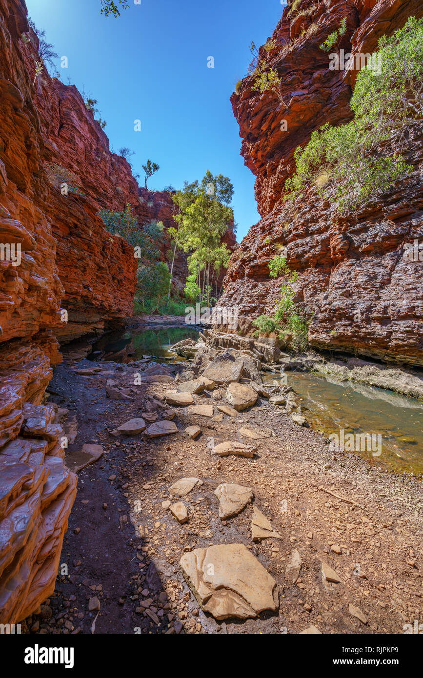 Wandern in der tiefen und engen Weano Gorge in karijini Nationalpark ...