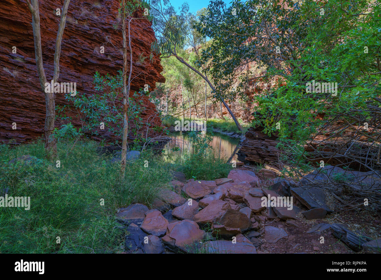 Wandern in der tiefen und engen Weano Gorge in karijini Nationalpark ...