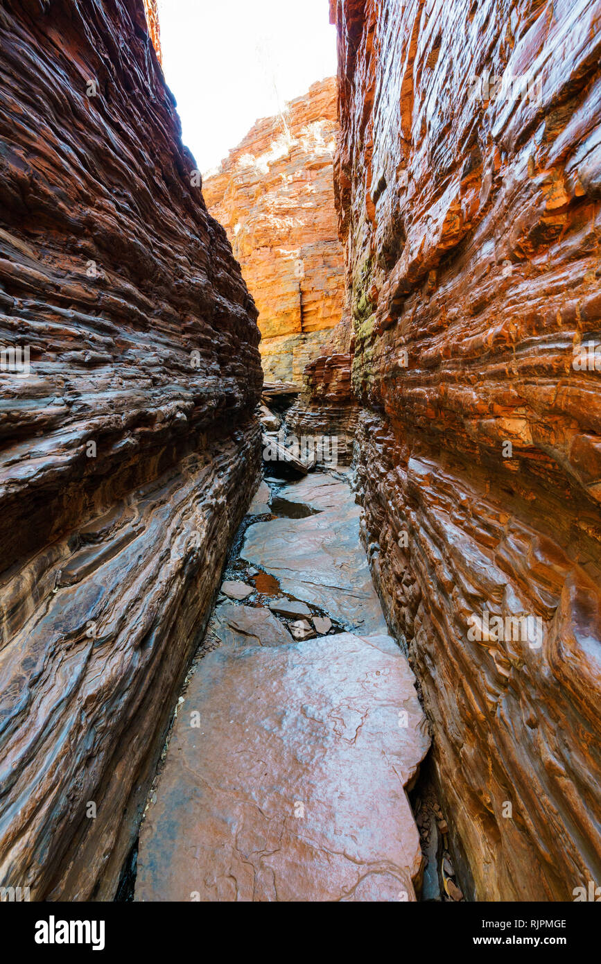 Wandern in der tiefen und engen Weano Gorge in karijini Nationalpark ...