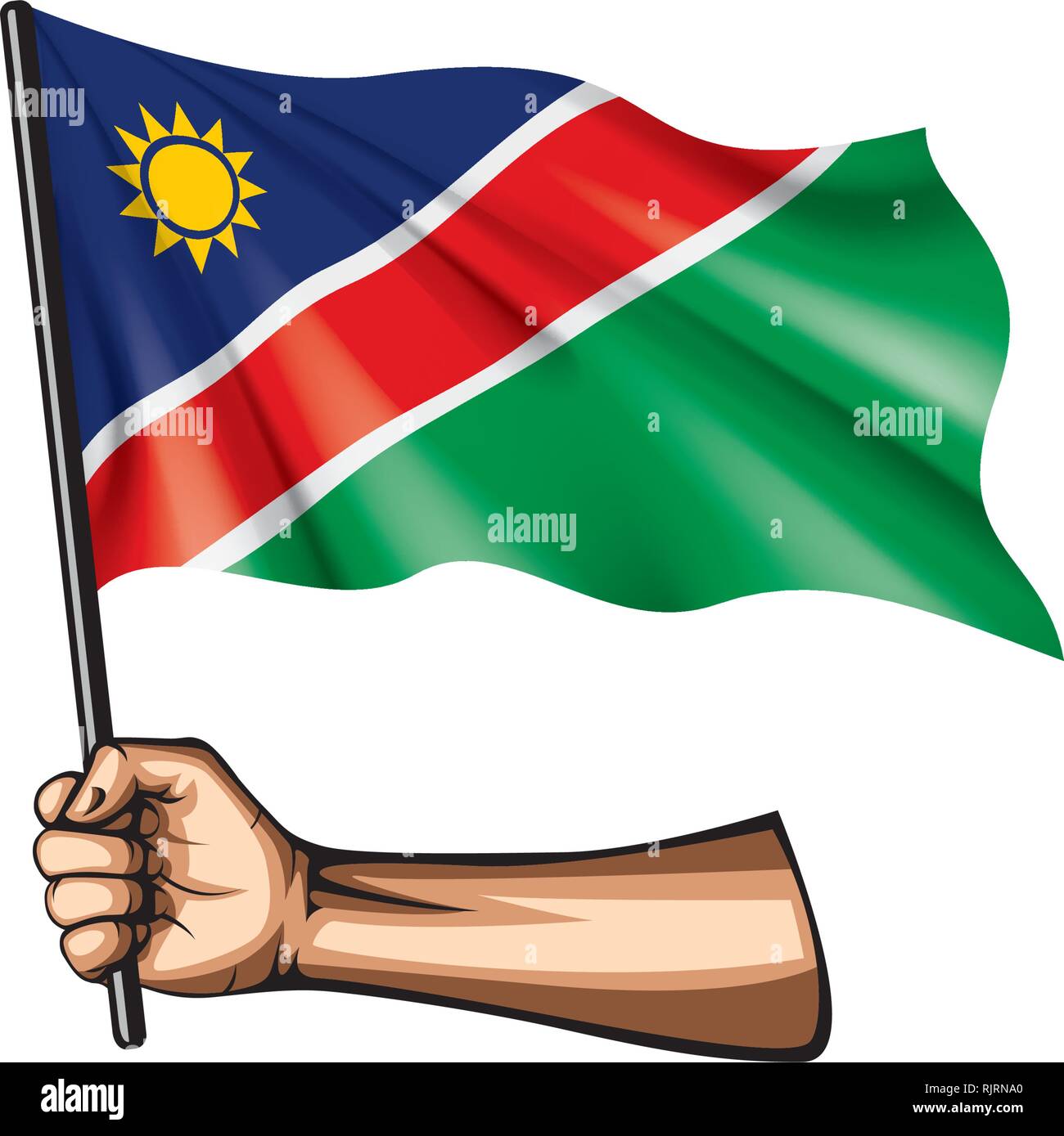 Namibia Flagge und Hand auf weißem Hintergrund. Vector Illustration ...