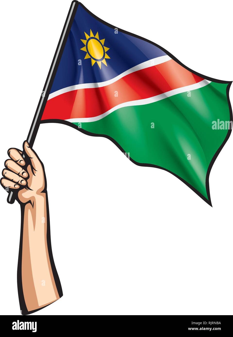 Namibia Flagge und Hand auf weißem Hintergrund. Vector Illustration ...