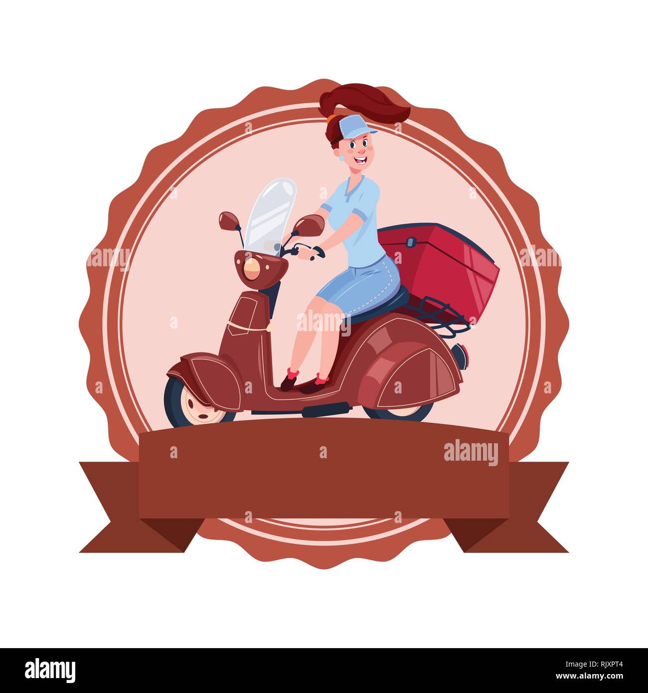 Frau Reiten Retro Scooter Motorrad Symbol isoliert Vorlage Logo Emblem ...