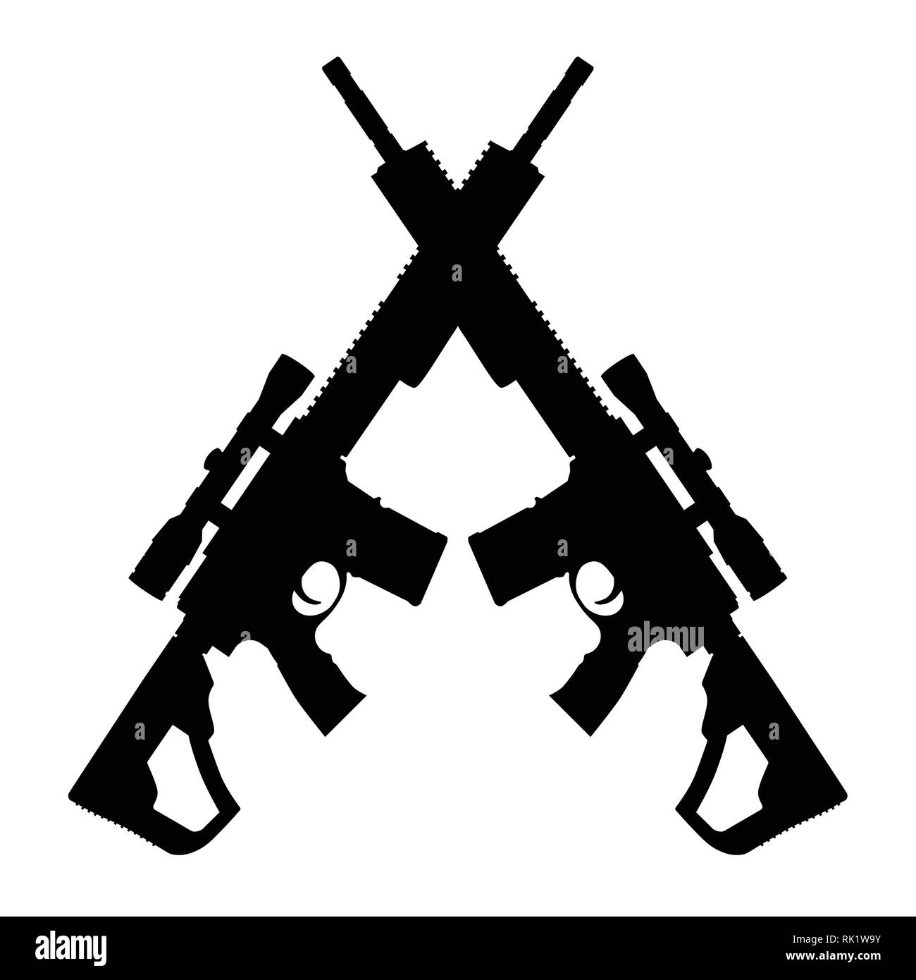 Vector Abbildung von zwei gekreuzten ein Sturmgewehr Symbol. Silhouette ...