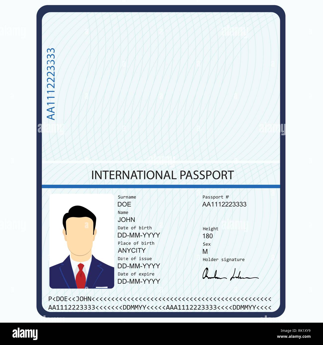 Vector Illustration Reisepass mit biometrischen Daten. Dokument zur ...