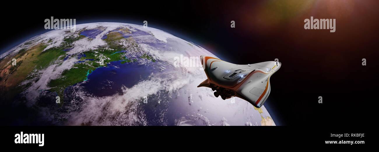 Raumschiff in der Umlaufbahn des Planeten Erde, Shuttle umkreist die ...