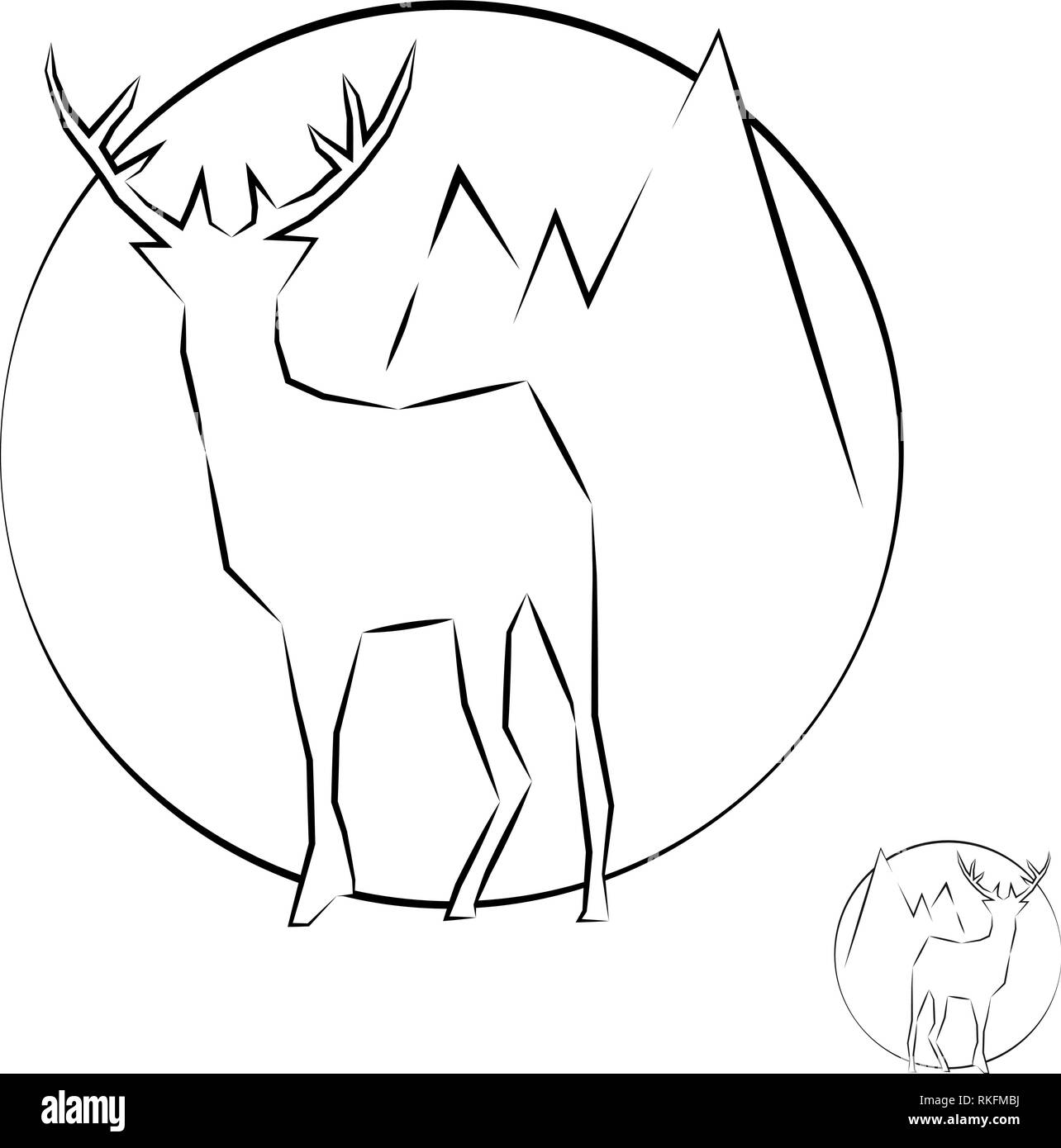 Vektor Skizze eines stilvollen Kontur Symbol mit einem Reh auf dem ...