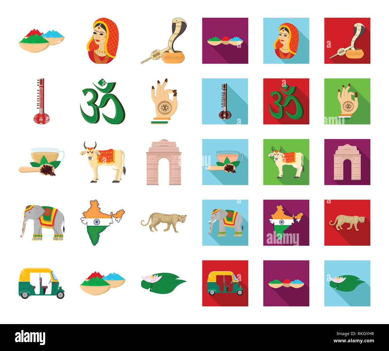 Attribute, Aum, Cartoon, flach, Charakter, Sammlung, Land, Kuh, Kultur ...