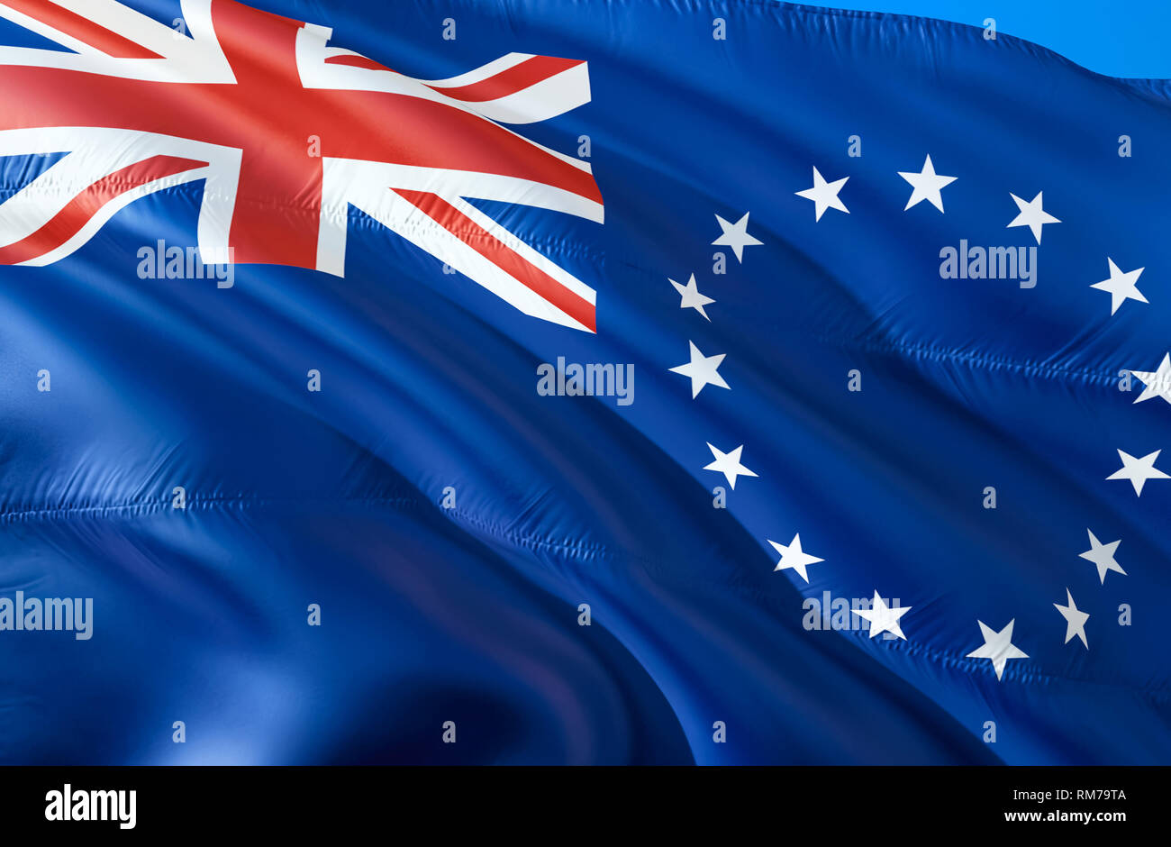 Cook Inseln Flagge. 3D-Wehende Flagge Design. Das nationale Symbol der ...