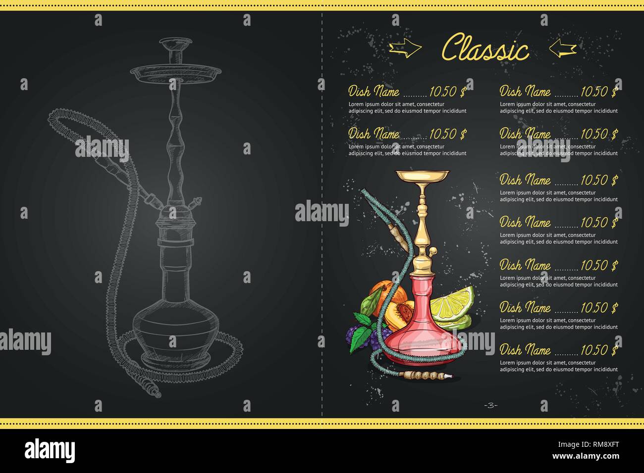 Vektor Menü Farbe Design interne Seite Shisha Bar Klassiker am ...