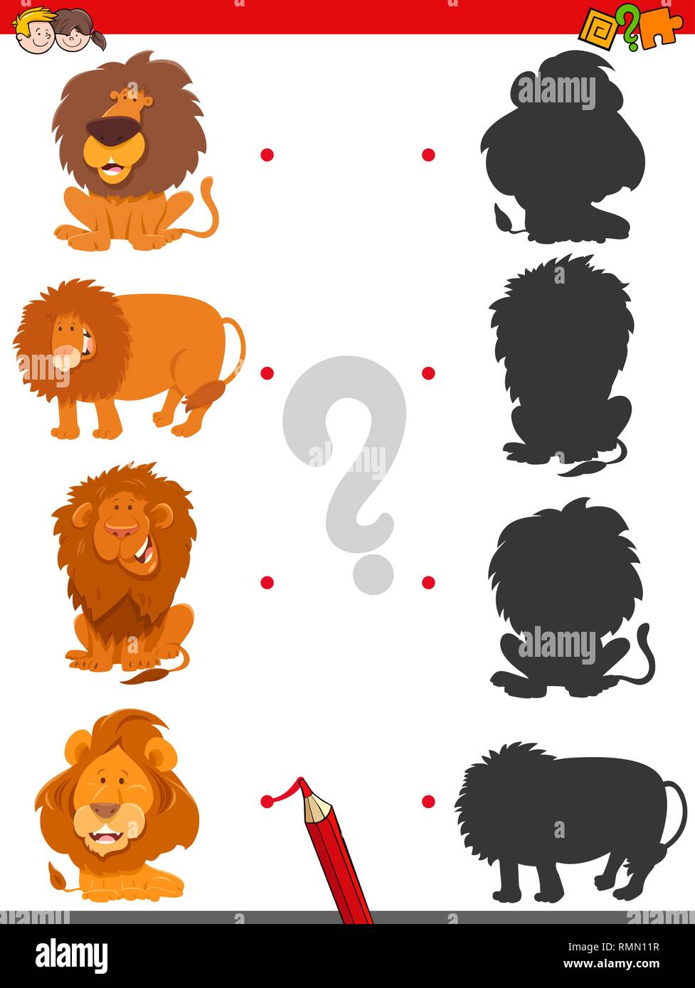 Cartoon Illustration der passende Schatten Lernspiel für Kinder mit ...