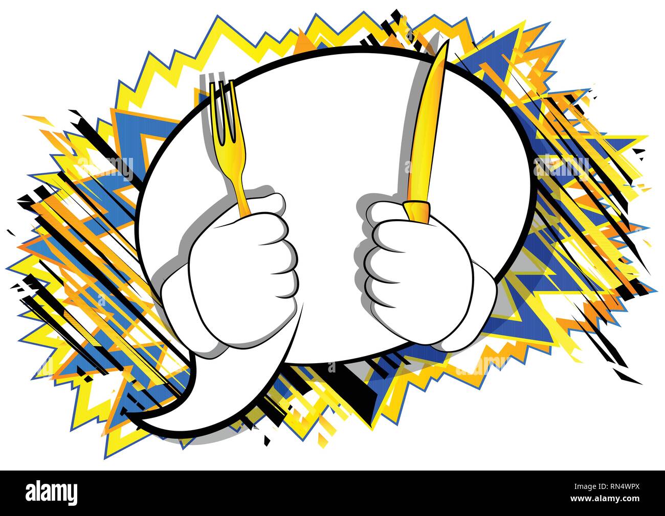 Vektor cartoon Hand ein Messer und Gabel. Illustrierte hand Geste auf ...