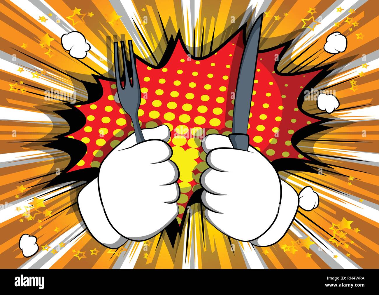 Vektor cartoon Hand ein Messer und Gabel. Illustrierte hand Geste auf ...