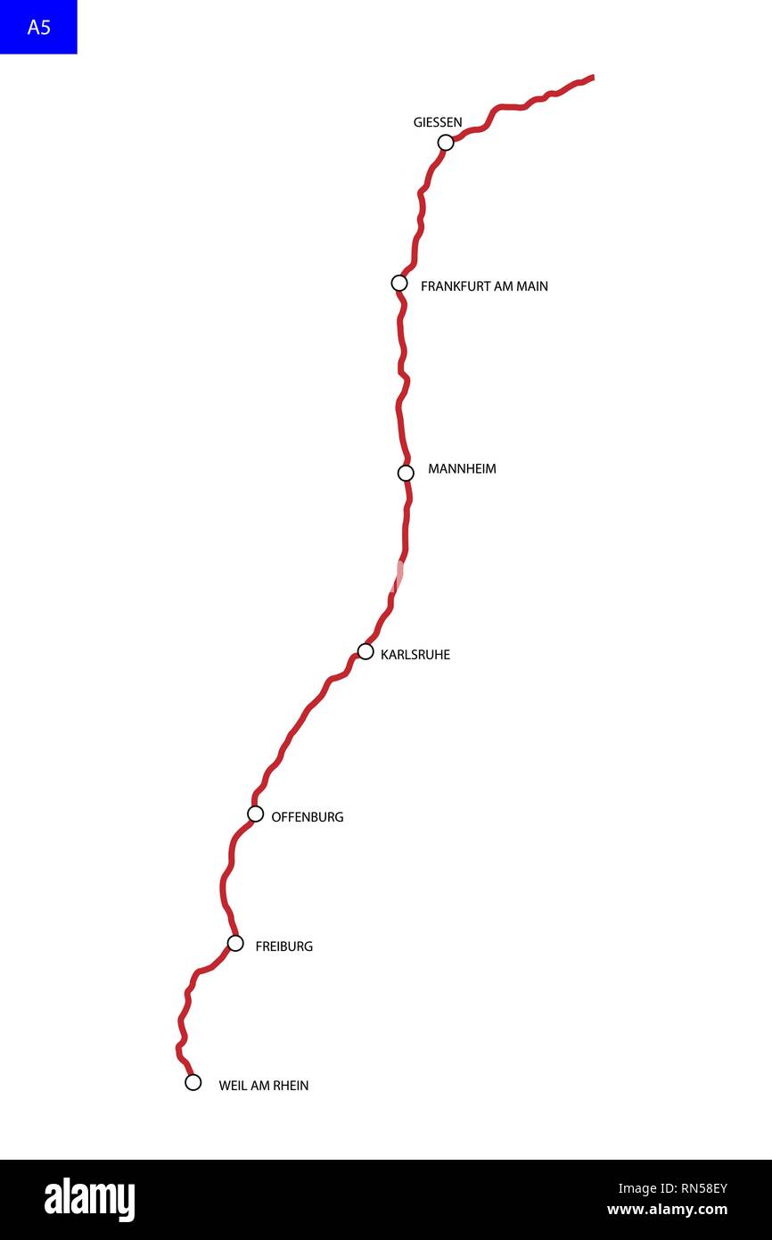 Deutsche Autobahn A5. Die Bundesautobahn 5. Straßenkarte von ...