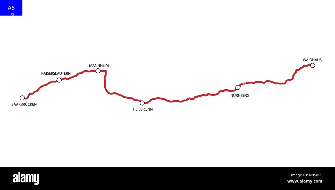 Deutsche Autobahn A6. Die Bundesautobahn 6. Straßenkarte von ...