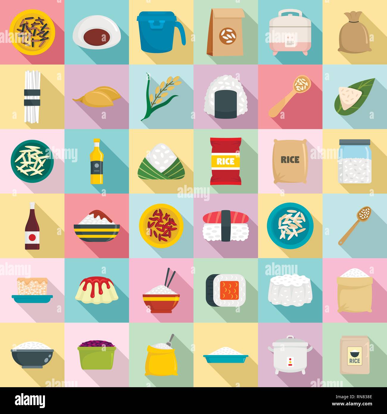 Reis Symbole gesetzt. Flache Satz von Rice Vector Icons für Web Design ...