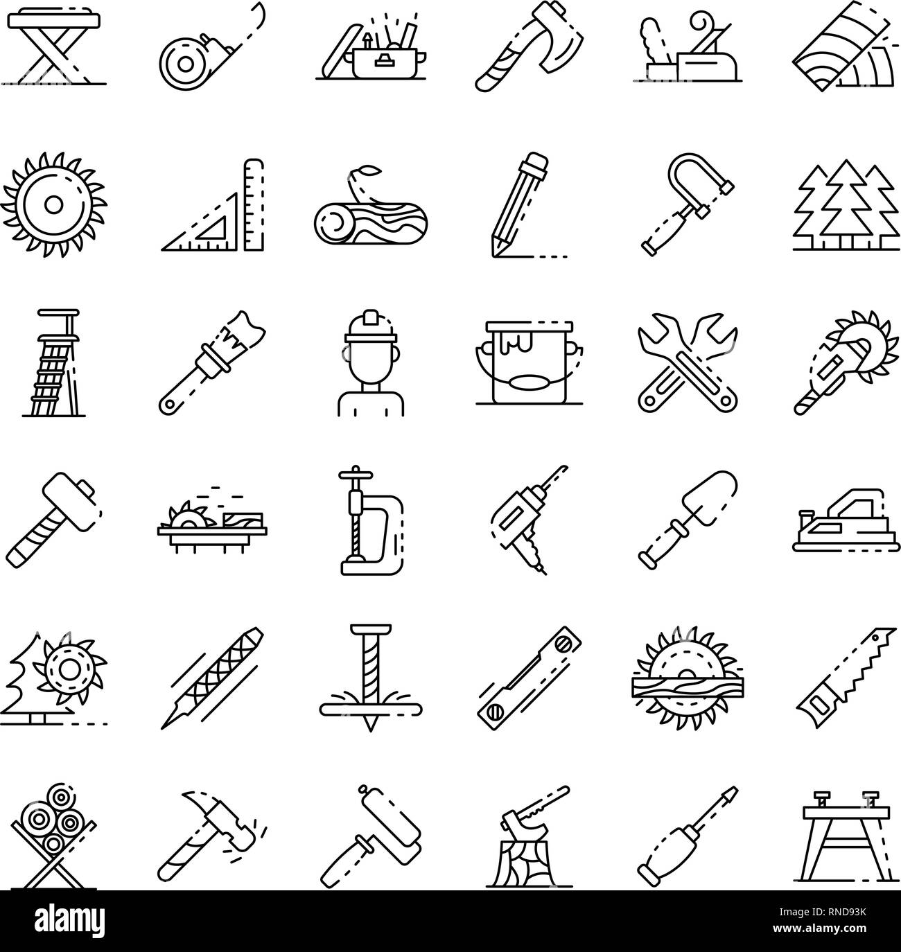 Zimmermann Symbole gesetzt, outline Style Stock-Vektorgrafik - Alamy