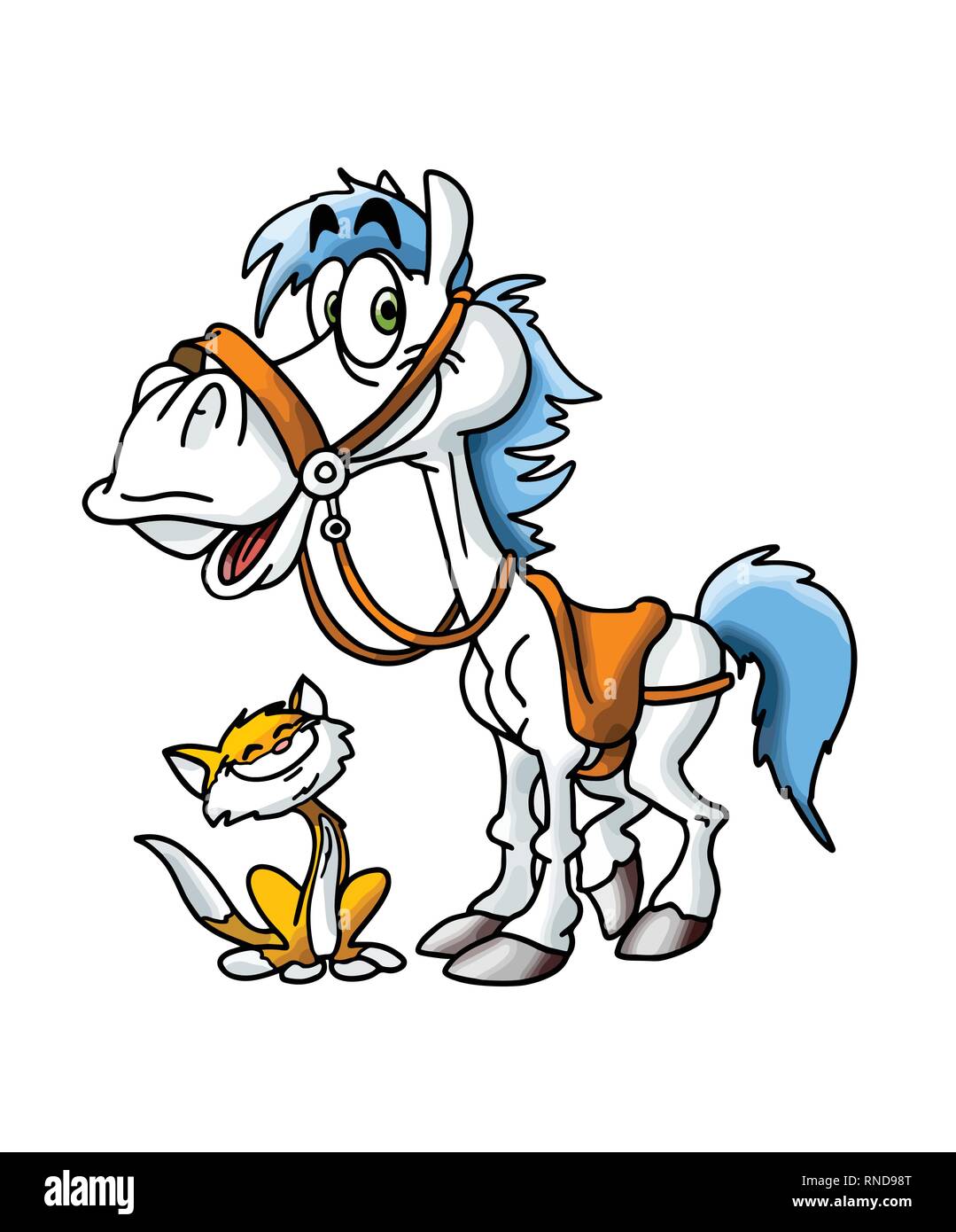 Freundschaft zwischen einem Cartoon Pferd und eine Katze Vector ...