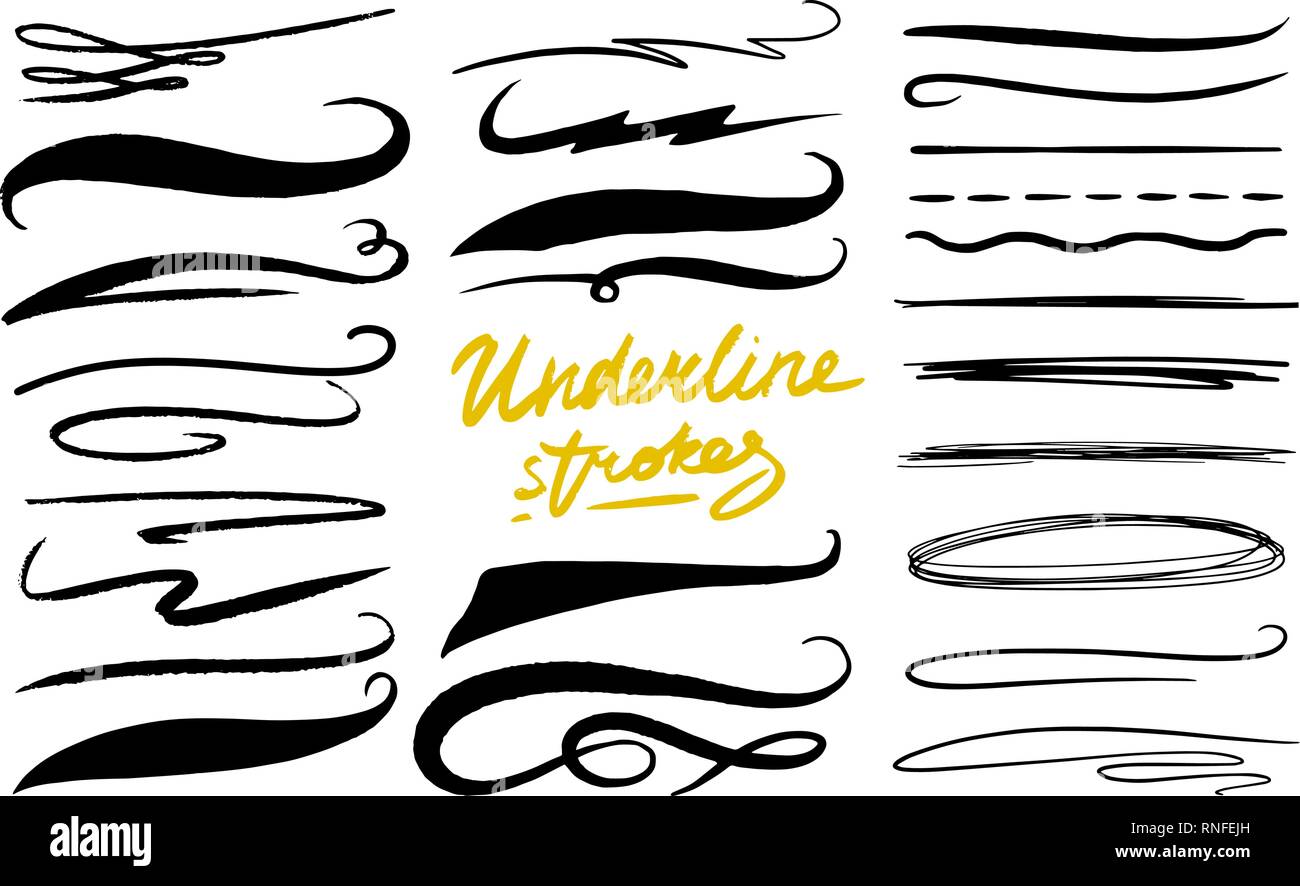 Satz unterstreichen. Marker Pinsel, künstlerischen Linien und Strichen ...