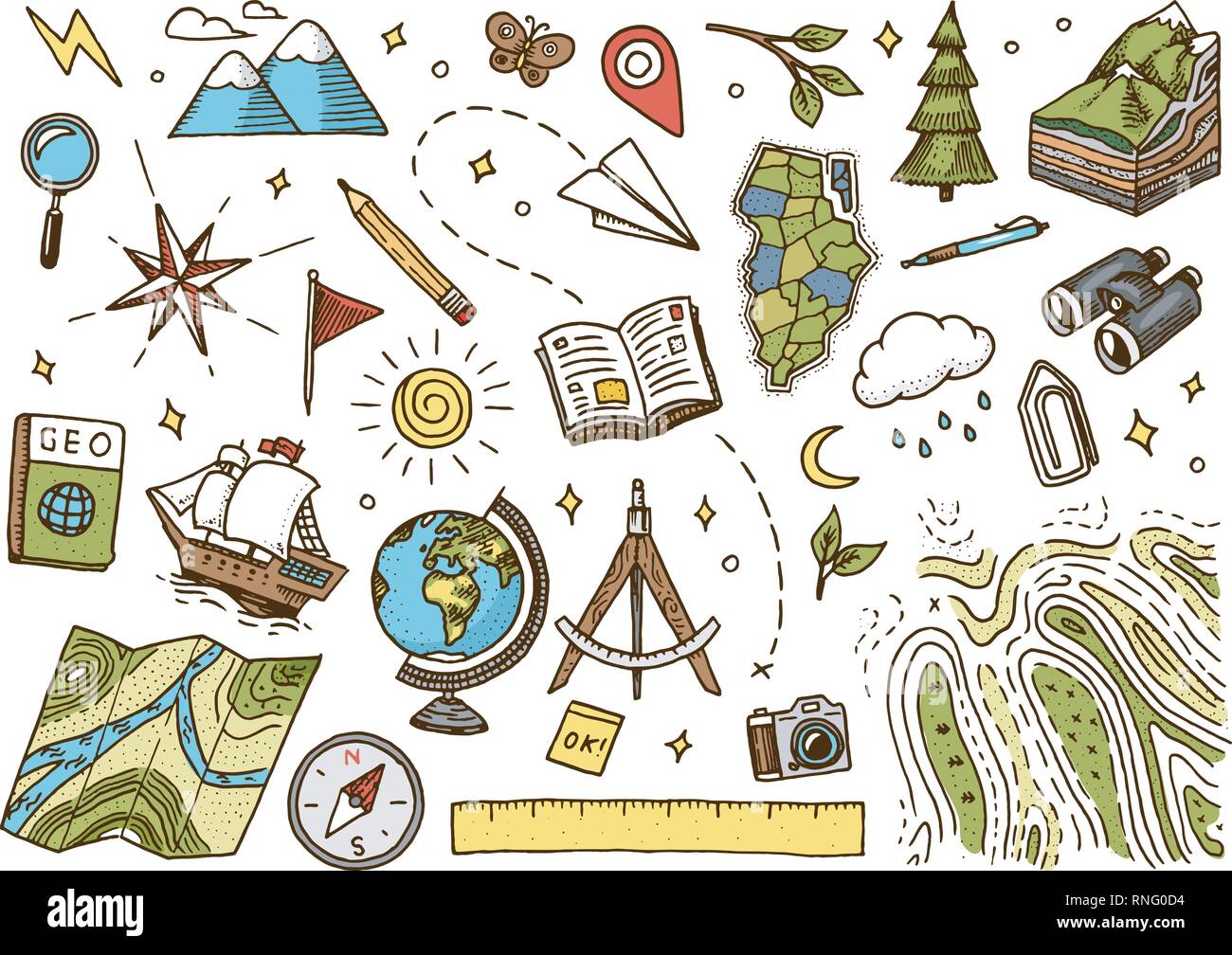 Einstellen der Geographie Symbole. Ausrüstungen für Werbebanner ...