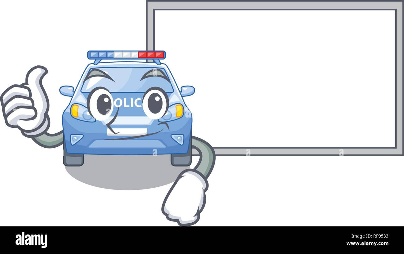Daumen hoch mit Brett Polizei Auto auf einer Cartoon am Straßenrand ...