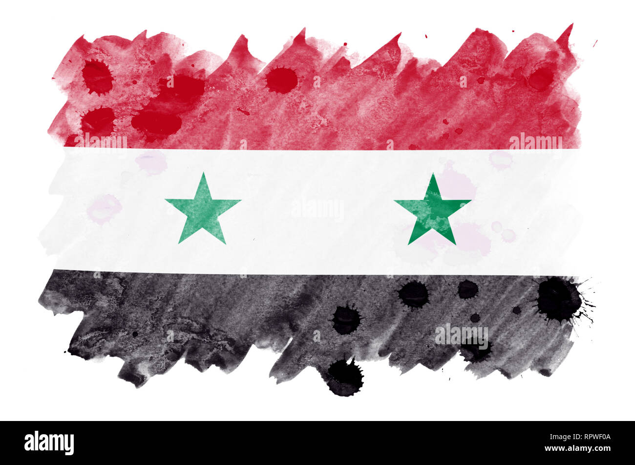 Syrien Fahne ist in flüssiger Aquarell Stil auf weißem Hintergrund ...