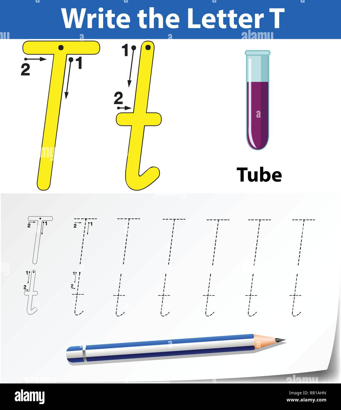Buchstaben T tracing Alphabet Arbeitsblätter Abbildung Stock ...