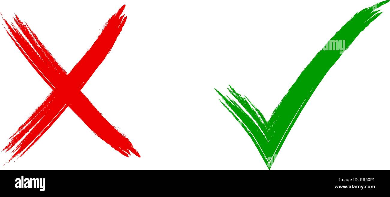 Tick und Kreuz Zeichen. Grünes Häkchen OK und rotes X Symbole, einfache ...